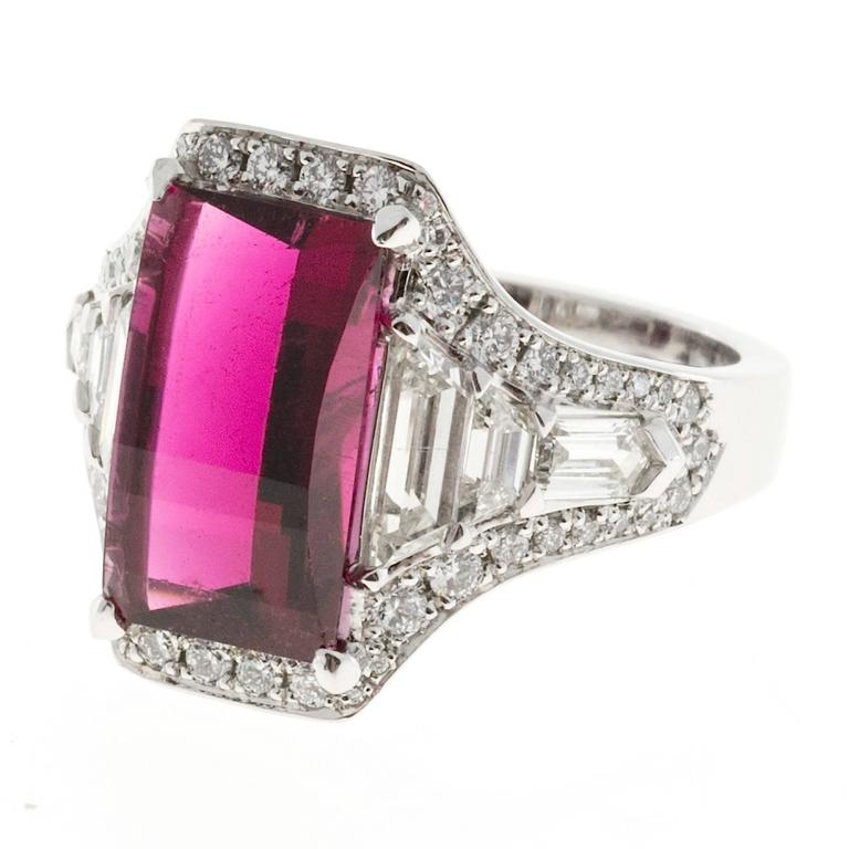 Rubellite Red Tourmaline Diamond Platinum Engagement Ring For Sale at ...