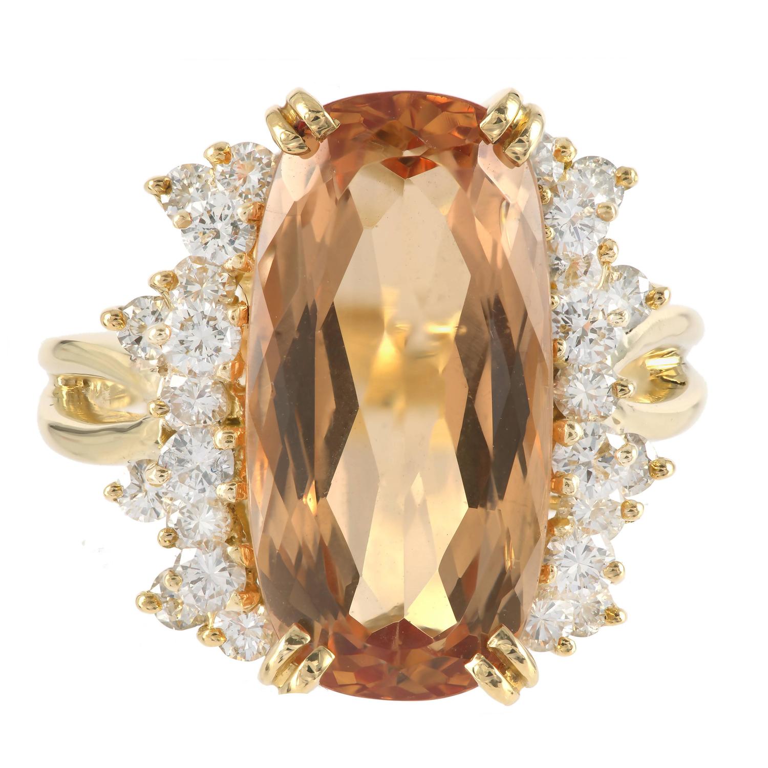Natural Orange Precious Topaz Diamond Gold Ring For Sale at 1stdibs