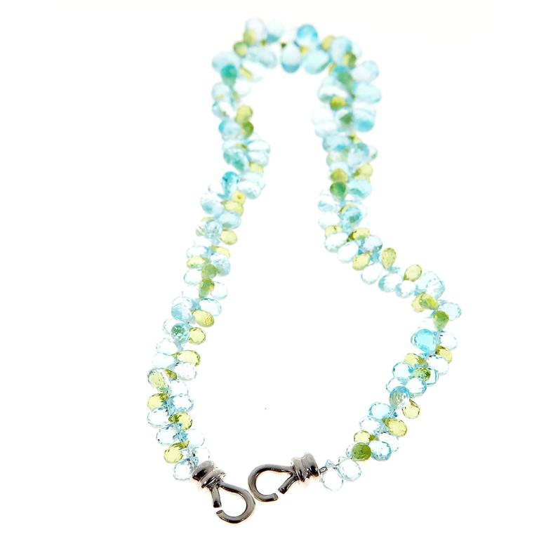 Blue Topaz Peridot Briolette Gold Necklace at 1stDibs