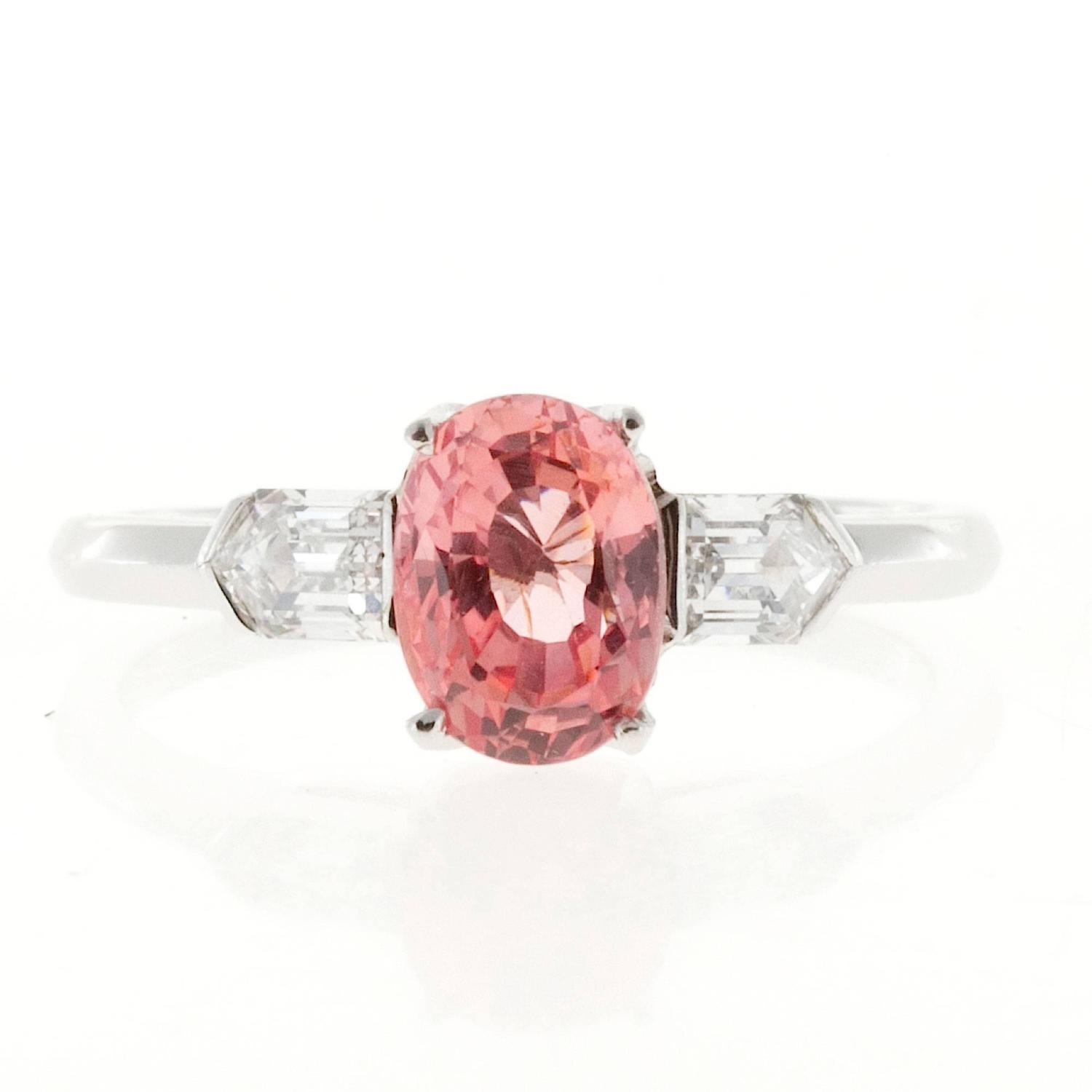 Natural Pink Padparadscha Sapphire Diamond Platinum Ring For Sale at ...