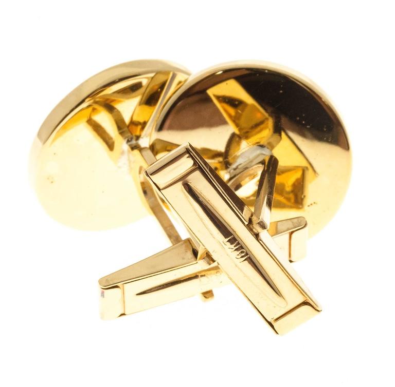 Blue Enamel Button Style Gold Cufflinks For Sale at 1stDibs