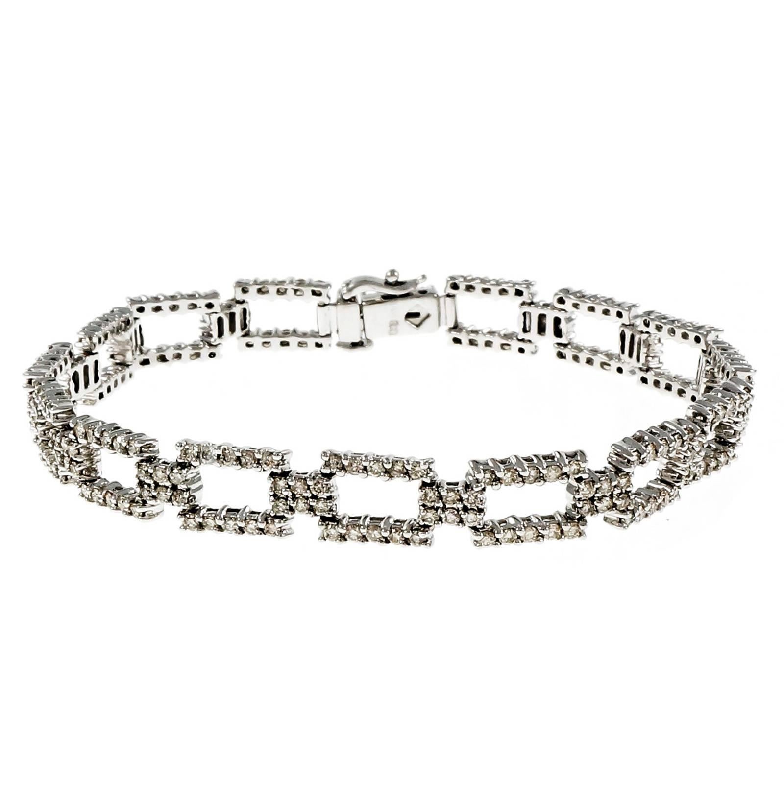 Diamond Rectangle Link Gold Bracelet For Sale at 1stDibs