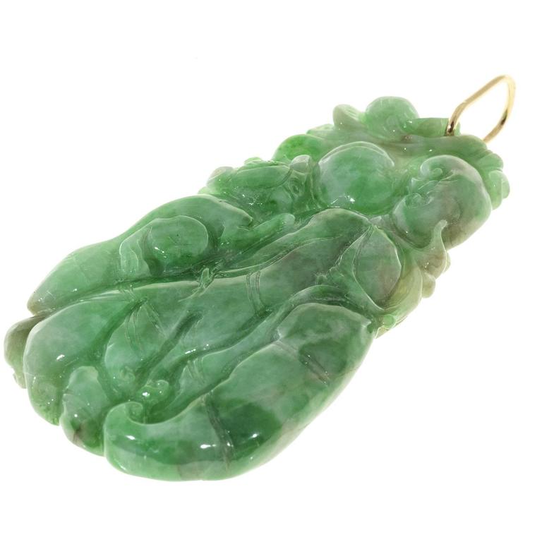 GIA Certified Large Carved Jadeite Jade Gold Pendant For Sale at 1stDibs