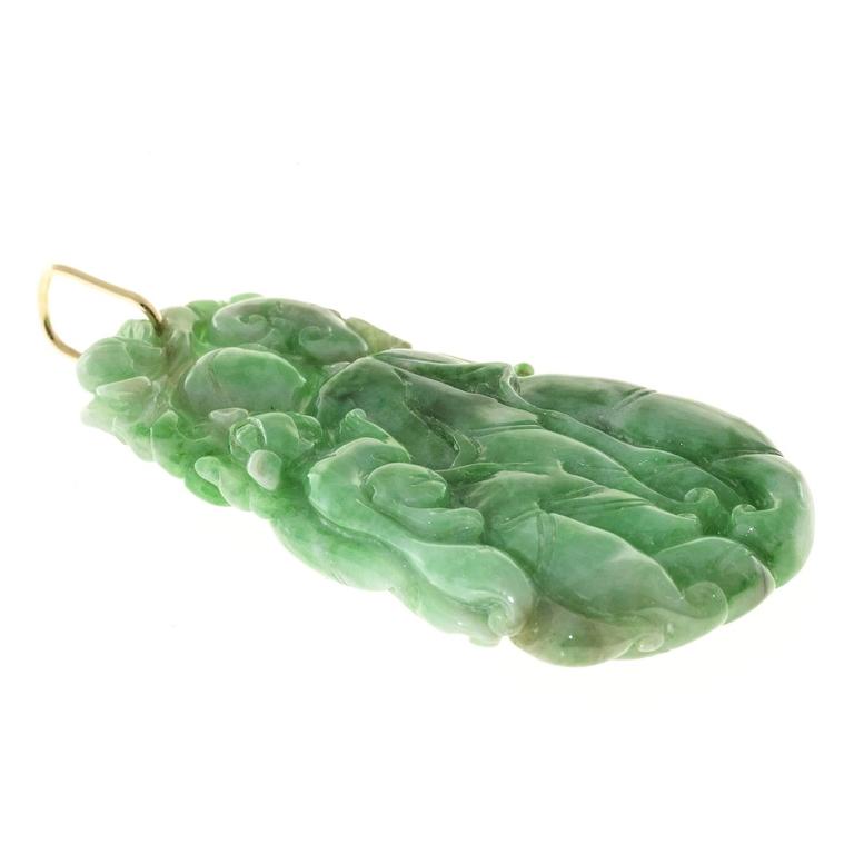 GIA Certified Large Carved Jadeite Jade Gold Pendant For Sale at 1stDibs
