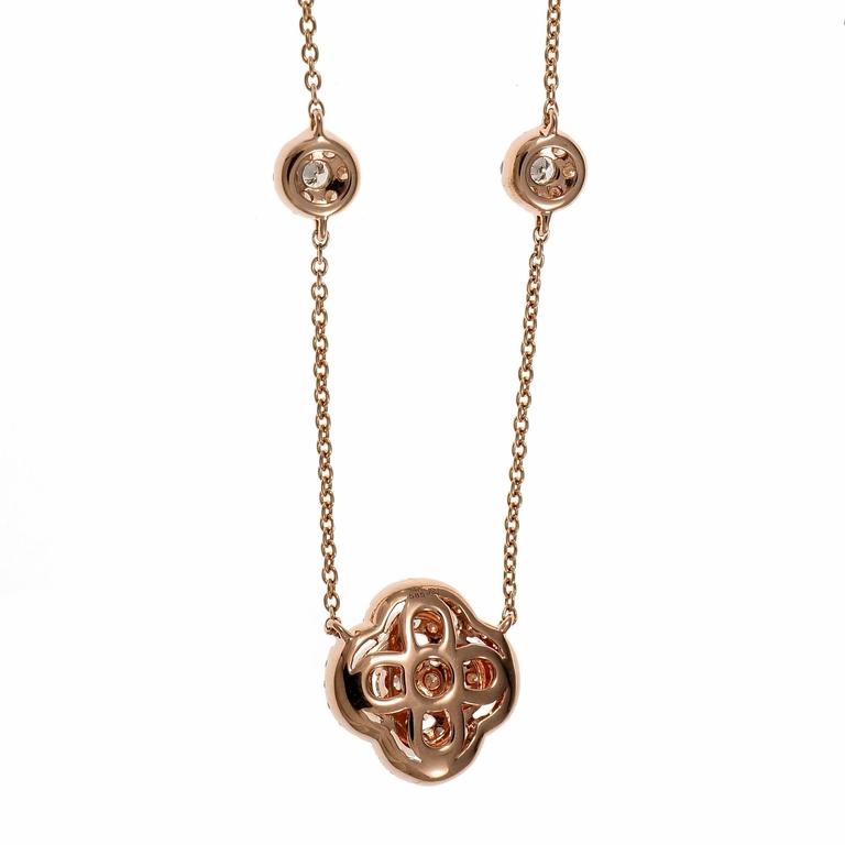 Diamond Cluster Rose Gold Pendant Necklace For Sale at 1stDibs