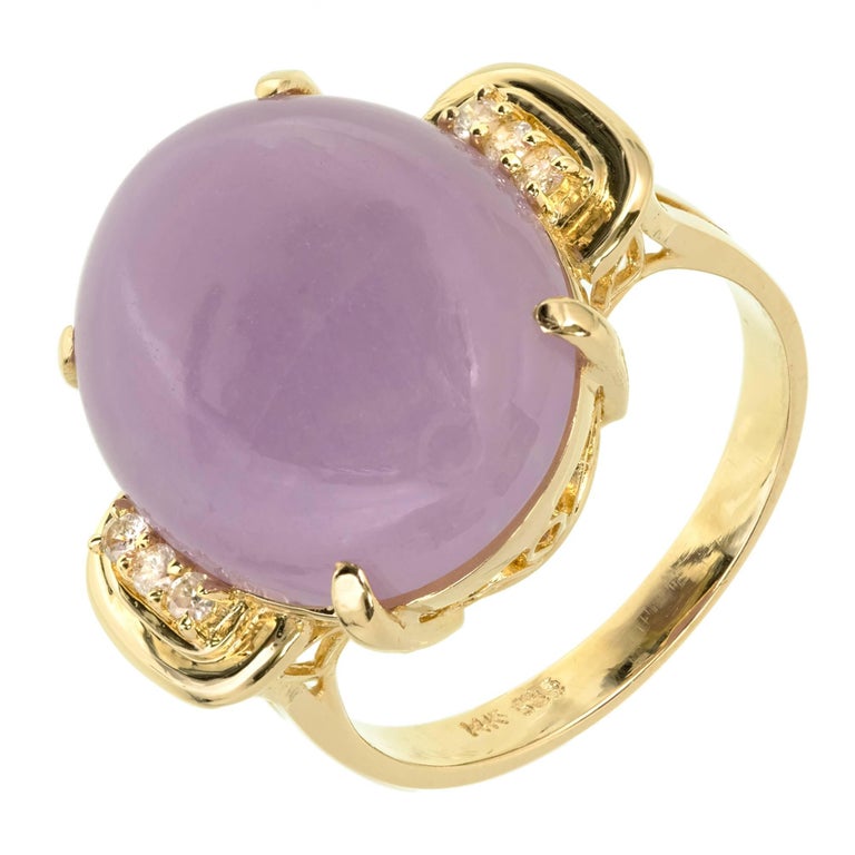 GIA Certified Natural Purple Jadeite Jade Diamond Gold Cocktail Ring ...