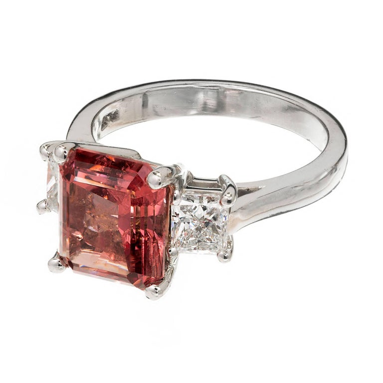 Orange Pink Garnet Diamond Platinum Ring at 1stDibs