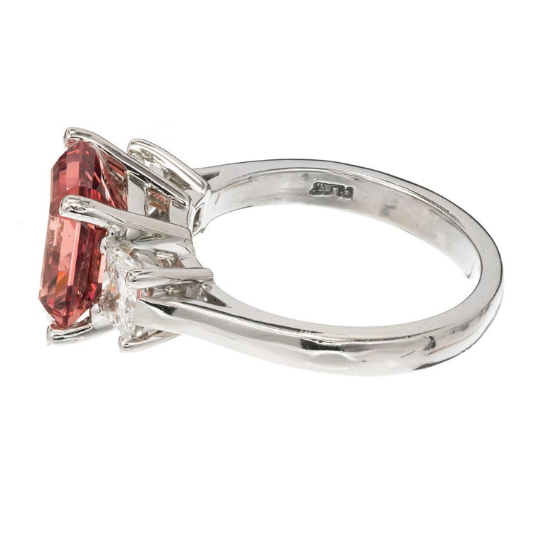 Orange Pink Garnet Diamond Platinum Ring at 1stDibs