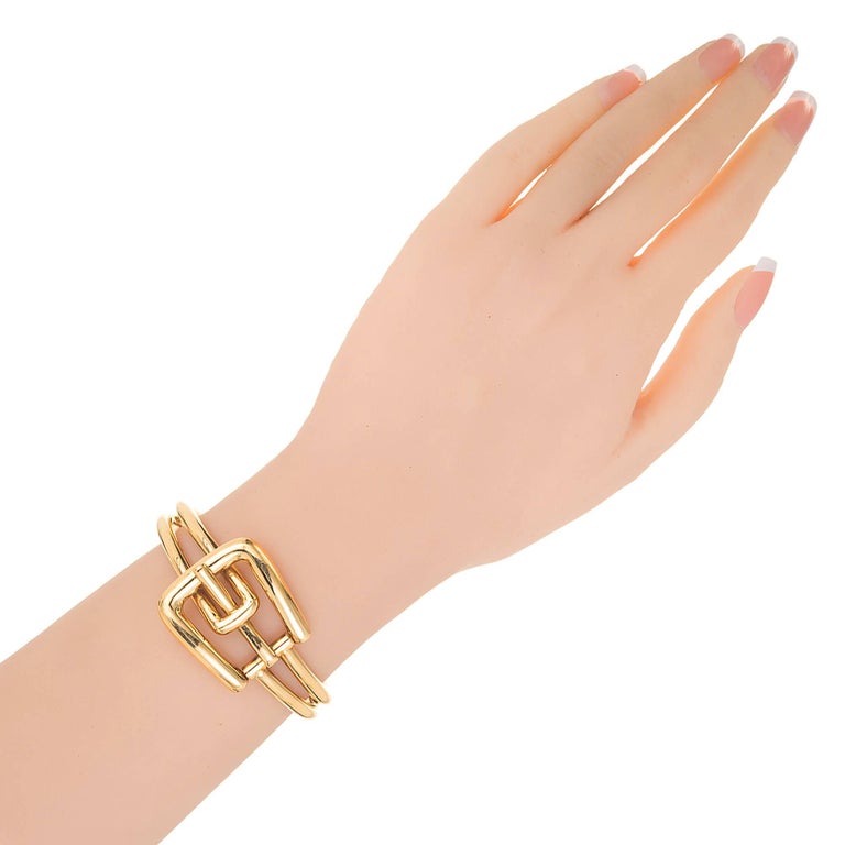 Midcentury Gold Buckle Bangle Bracelet at 1stDibs