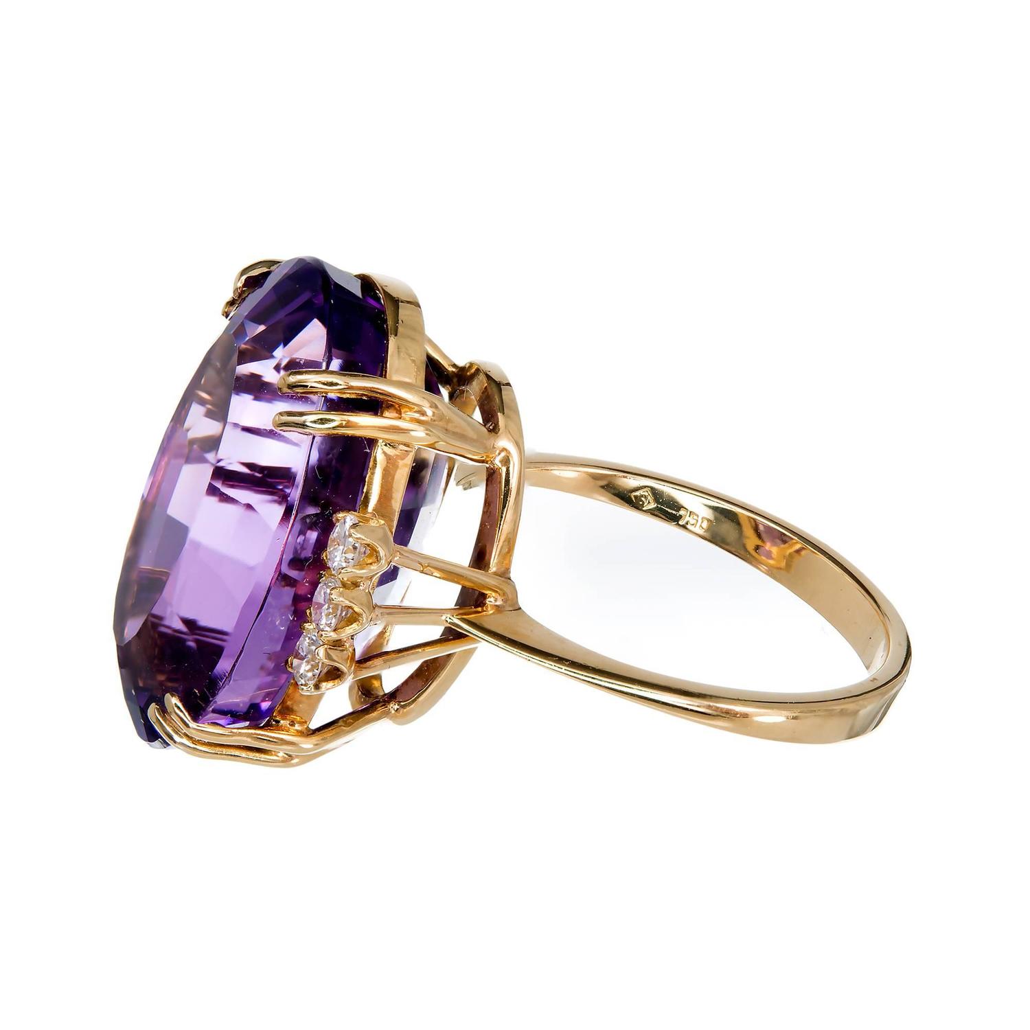 Oval Amethyst Round Diamond Gold Wire Ring For Sale at 1stdibs