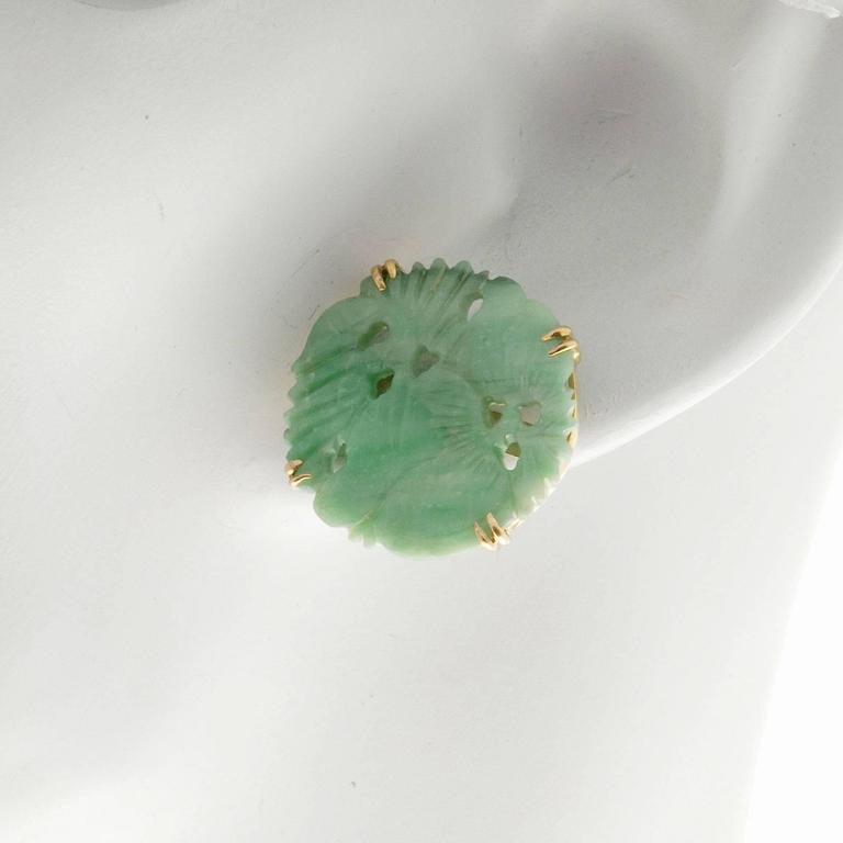 Natural Jadeite Jade Carved Round Tablets Gold Earrings at 1stDibs ...