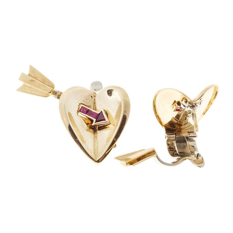 Red Ruby Arrow Gold Heart Earrings For Sale (Free Shipping) at 1stDibs