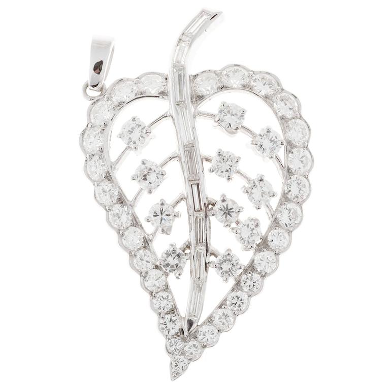 Diamond Platinum Leaf Pendant For Sale at 1stDibs