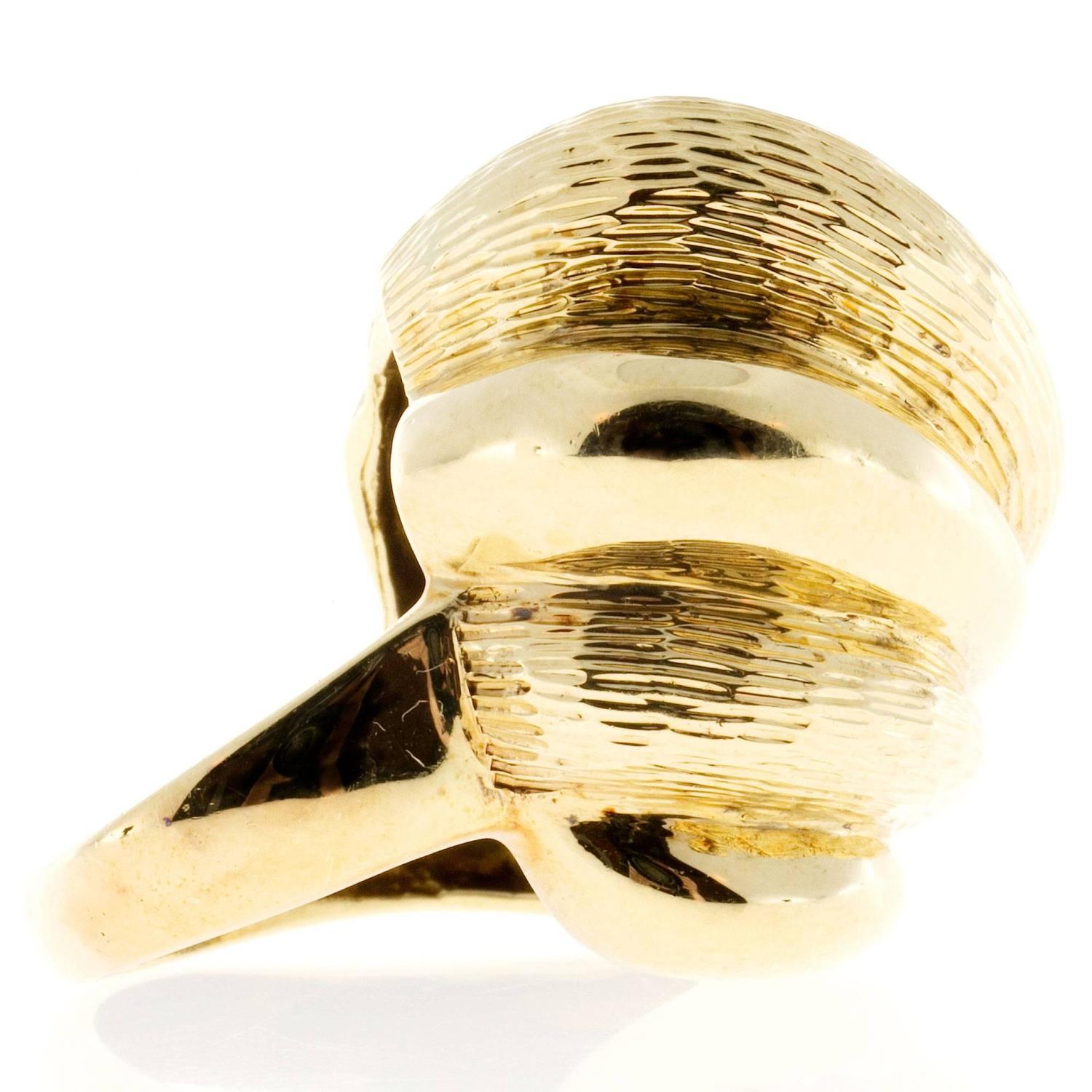 Kan Large Shell Textured Gold Hand Ring at 1stdibs