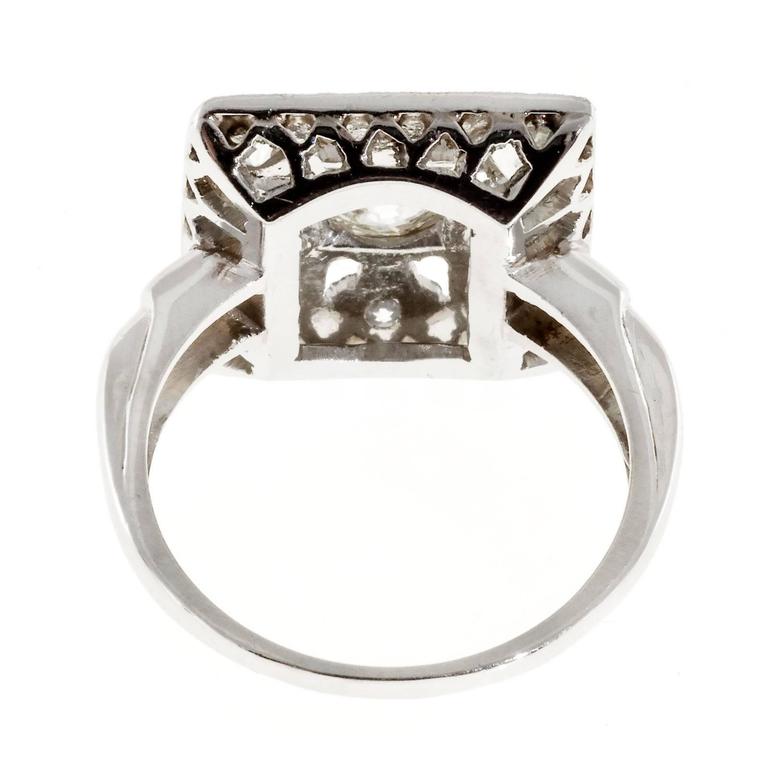 Old Mine Diamond Art Deco Platinum Square Cocktail Ring at 1stDibs