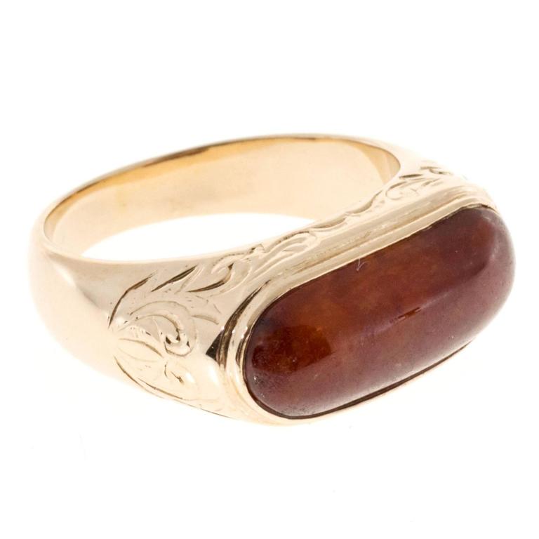 Brown Jadeite Jade Gold Saddle Ring at 1stDibs | brown jade ring