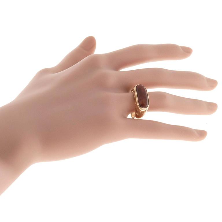 Brown Jadeite Jade Gold Saddle Ring at 1stDibs | brown jade ring