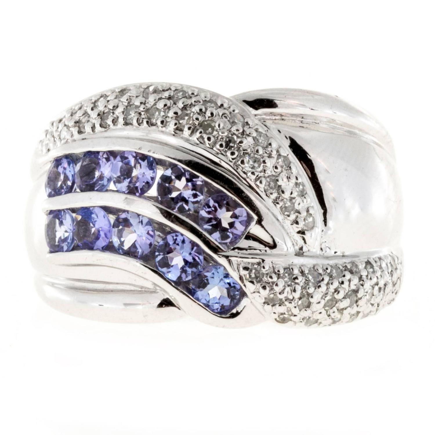 Purple Tanzanite Pave Set Diamond Platinum Band Ring For Sale at 1stdibs
