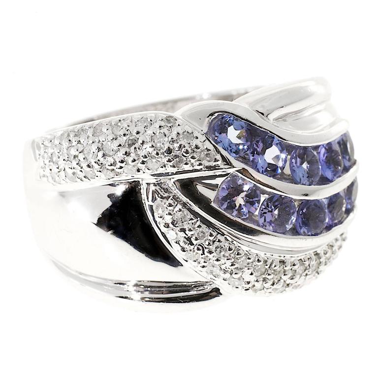 Purple Tanzanite Pave Set Diamond Platinum Band Ring For Sale (Free ...