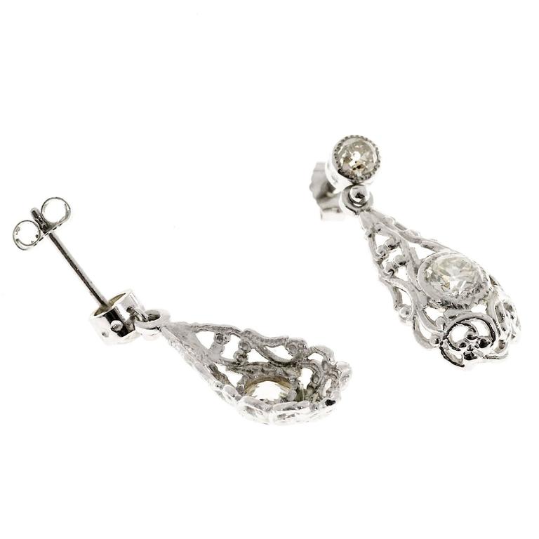 Old European Cut Diamond Tear Dangle Platinum Earrings For Sale at ...