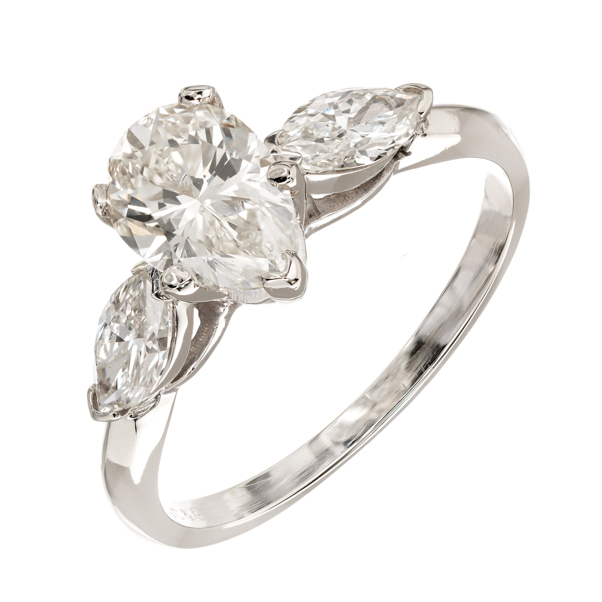 EGL Certified.93 Carat Marquise Diamond Three-Stone Platinum Engagement ...
