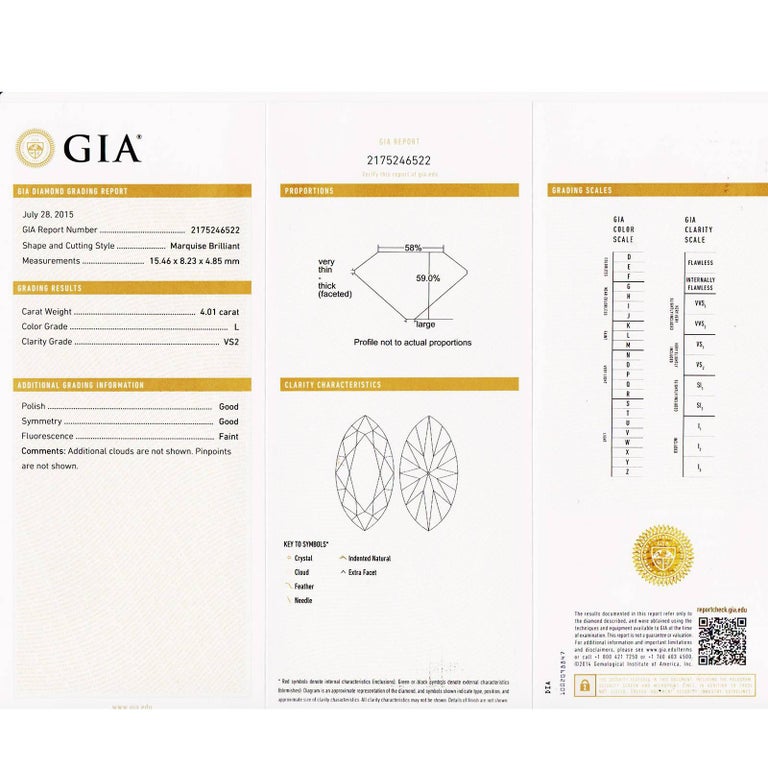 GIA Certified 4.01 Carat Marquise Diamond Three-Stone Platinum ...