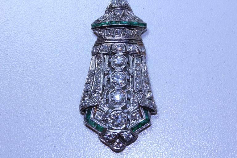 Platinum Diamond Emerald Shield Pendant For Sale at 1stDibs