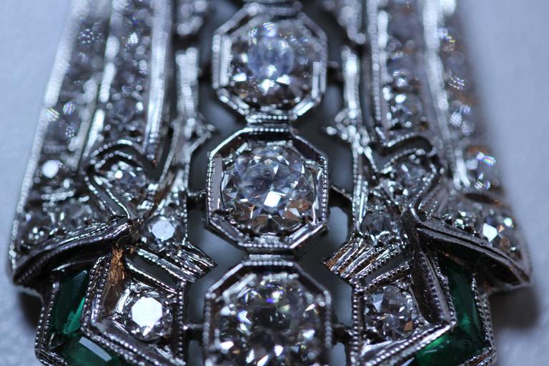 Platinum Diamond Emerald Shield Pendant For Sale at 1stDibs