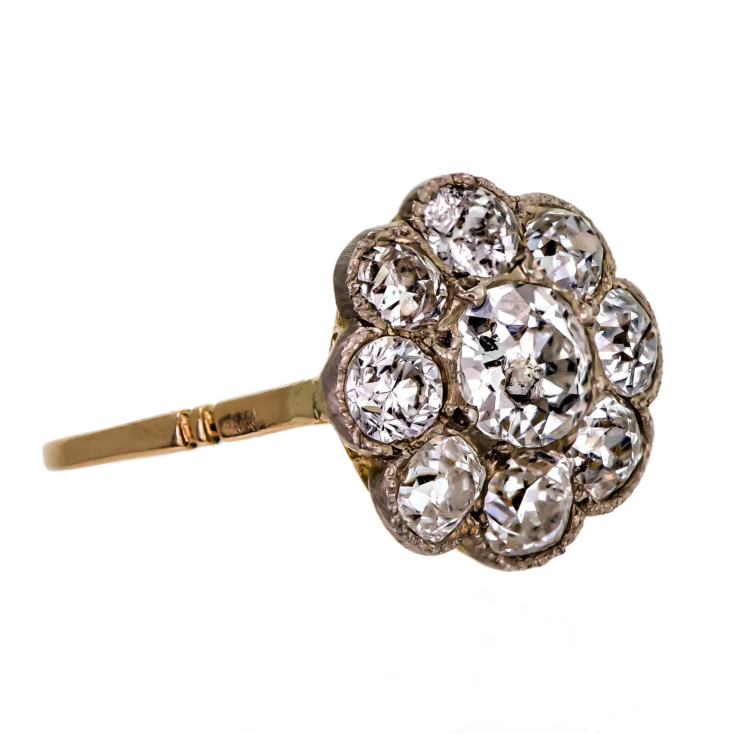 Victorian Diamond and Yellow Gold Cluster Ring at 1stDibs