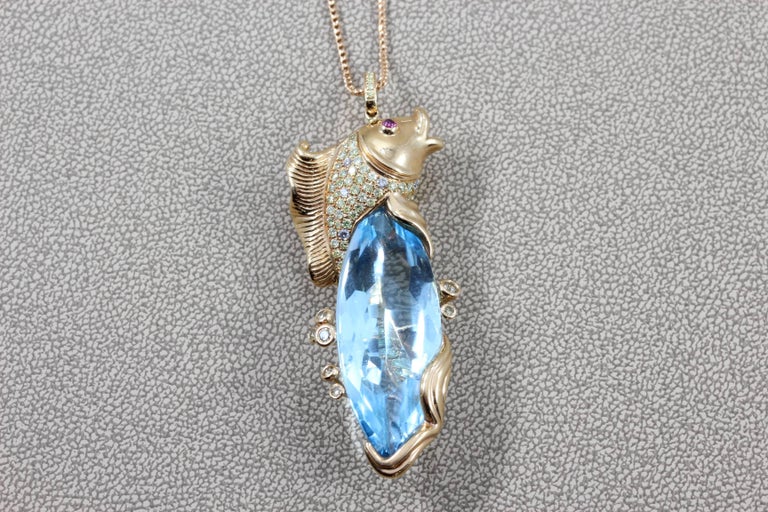 Blue Topaz Diamond Gold Koi Fish Pendant Necklace For Sale at 1stDibs ...