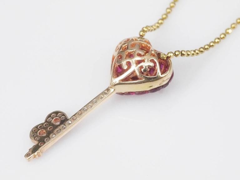 Ruby Diamond Gold Heart Key Pendant Necklace at 1stDibs | heart key ...