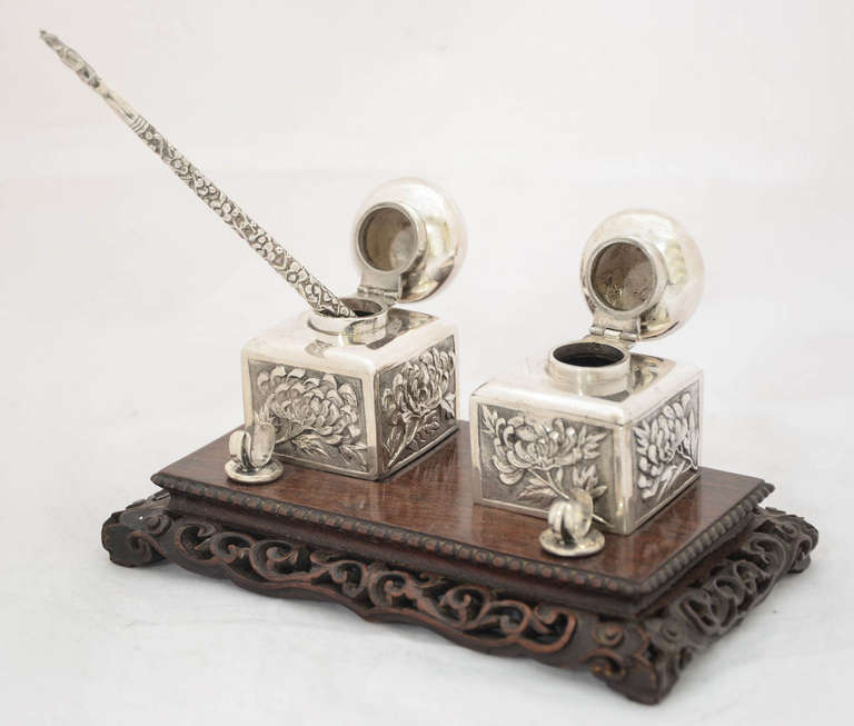 Chinese Export Silver Inkstand For Sale at 1stDibs