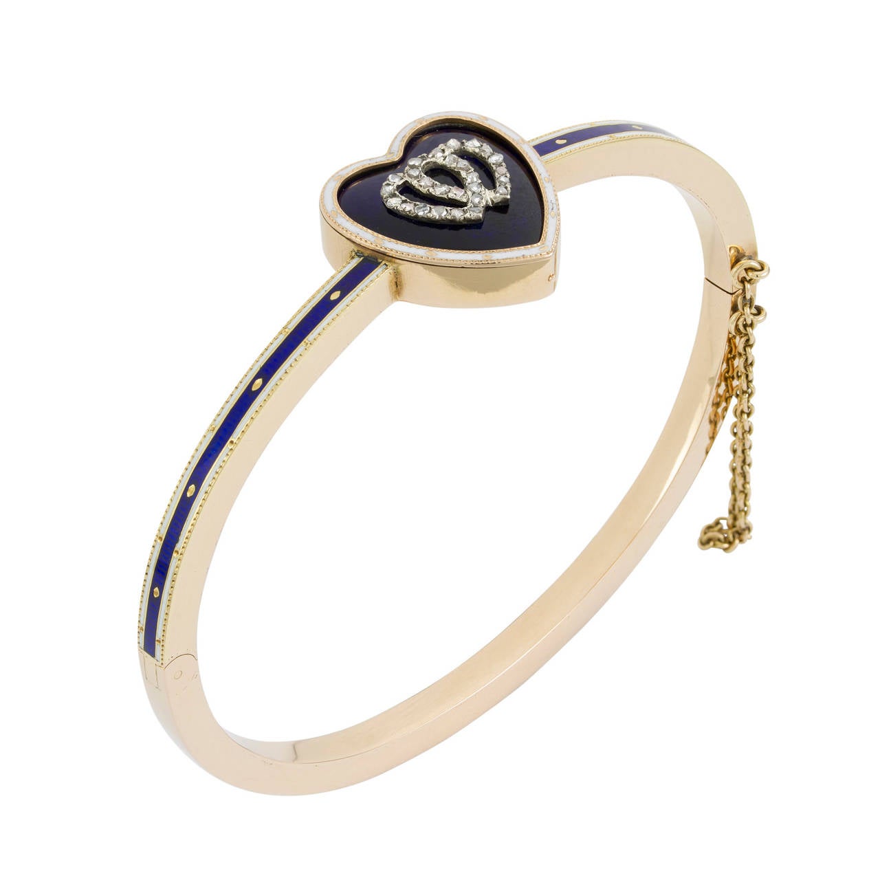 Victorian Enamel Diamond Gold Heart Bangle at 1stDibs