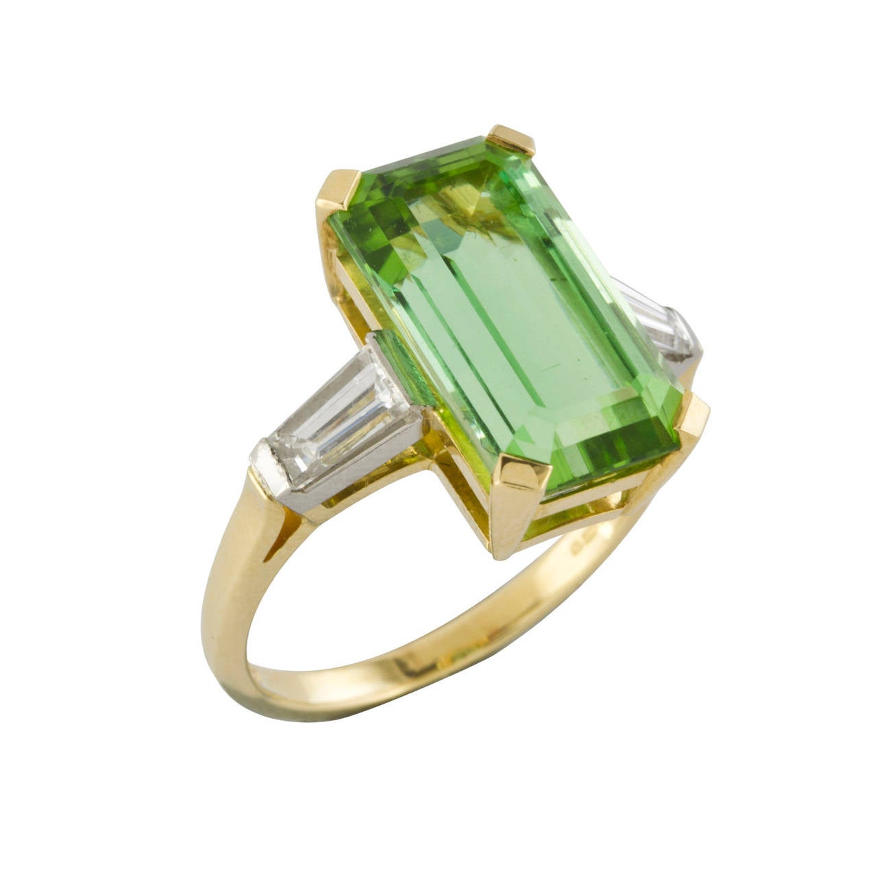 Emerald Cut 6.86 carat Green Tourmaline Diamond Gold Ring at 1stDibs ...