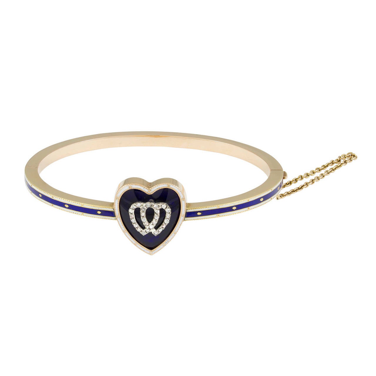 Victorian Enamel Diamond Gold Heart Bangle at 1stDibs