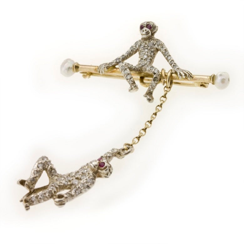 Victorian Diamond-Set Monkeys Bar Brooch at 1stDibs