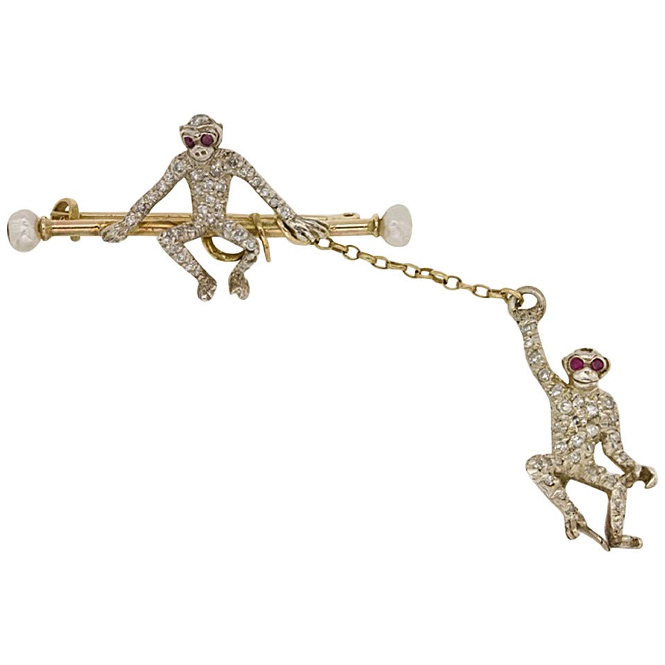 Victorian Diamond-Set Monkeys Bar Brooch at 1stDibs