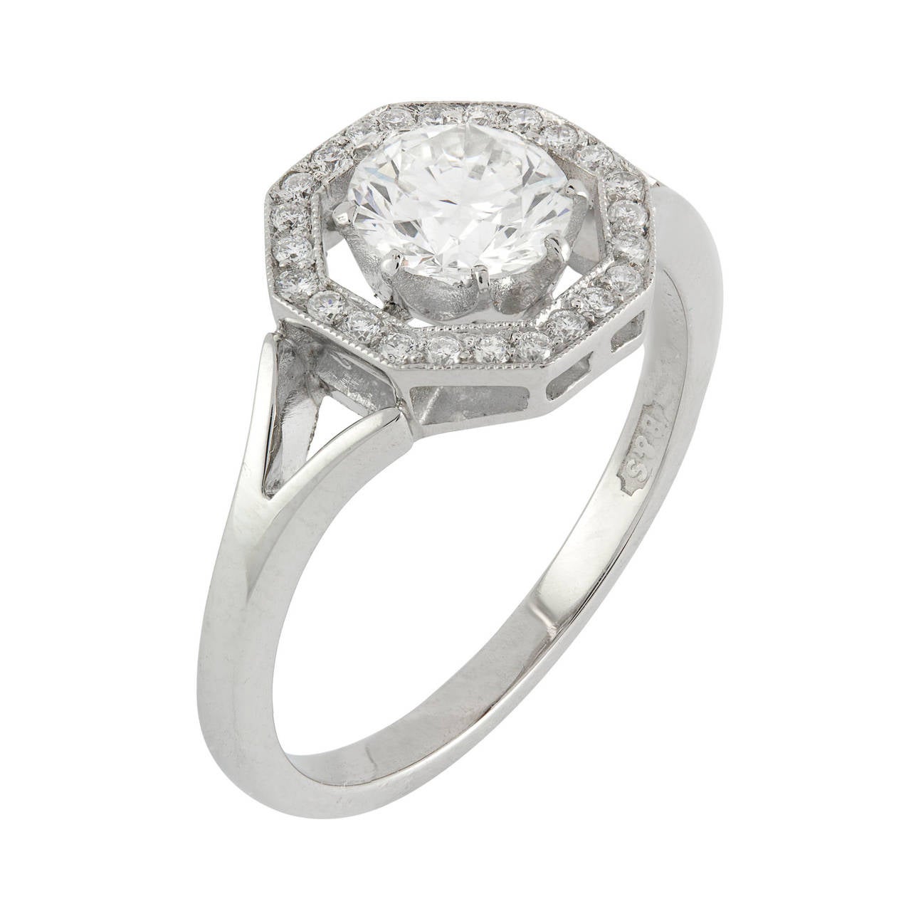 Fine Octagonal Diamond Platinum Ring at 1stDibs