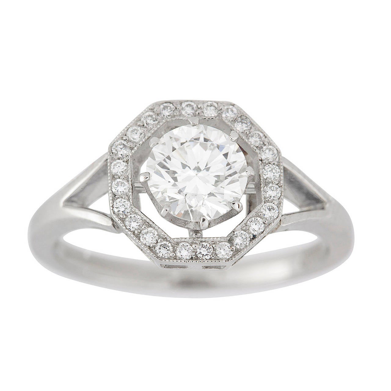 Fine Octagonal Diamond Platinum Ring at 1stDibs