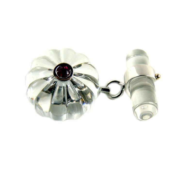 Hand Inlaid Natural Rock Crystal Cabochon Natural Ruby Gold Cufflinks ...