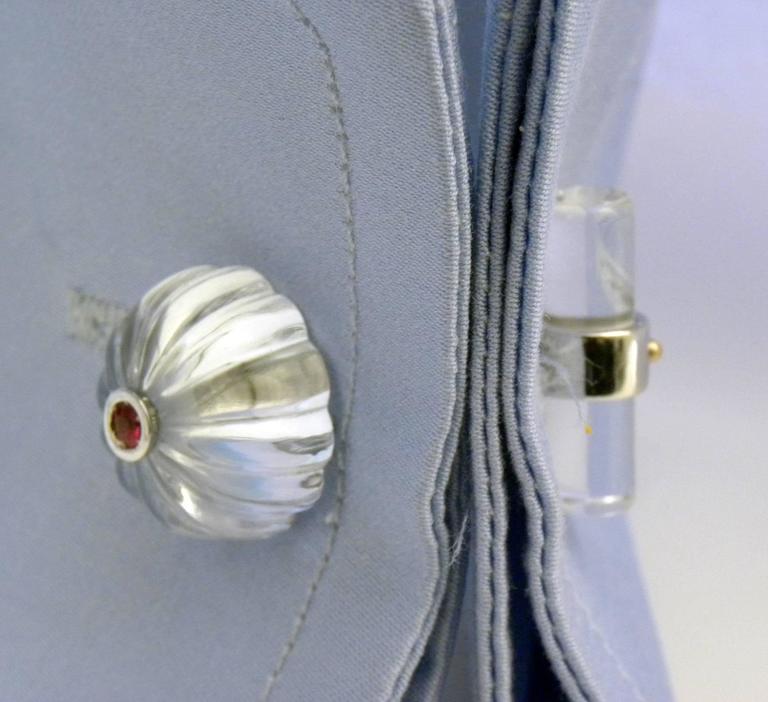 Hand Inlaid Natural Rock Crystal Cabochon Natural Ruby Gold Cufflinks ...