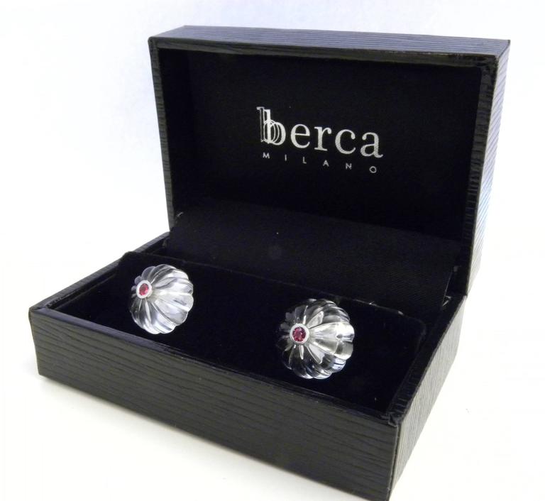 Hand Inlaid Natural Rock Crystal Cabochon Natural Ruby Gold Cufflinks ...