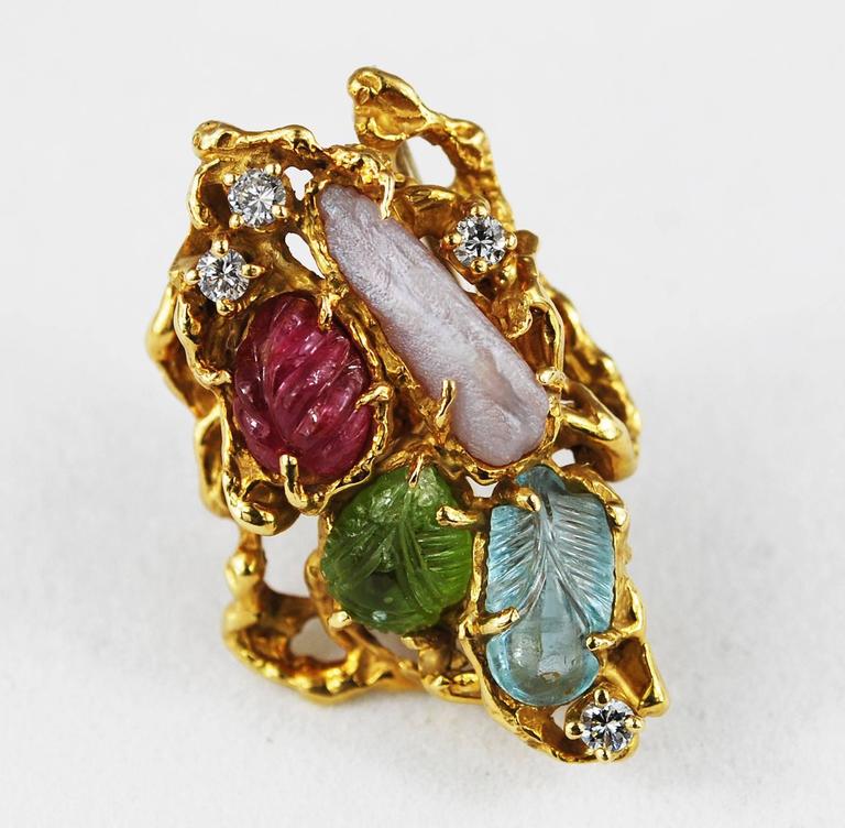 Arthur King Convertible Pendant Brooch Ruby Aquamarine 18 Karat Gold ...