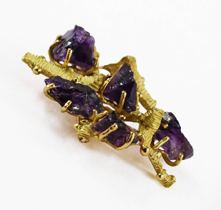 Vintage 18 Karat Gold Amethyst Crystal Pin Brooch at 1stDibs | amethyst pin