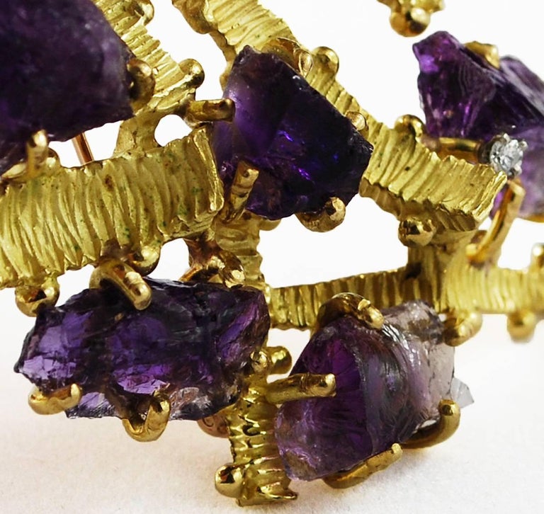 Vintage 18 Karat Gold Amethyst Crystal Pin Brooch at 1stDibs | amethyst pin