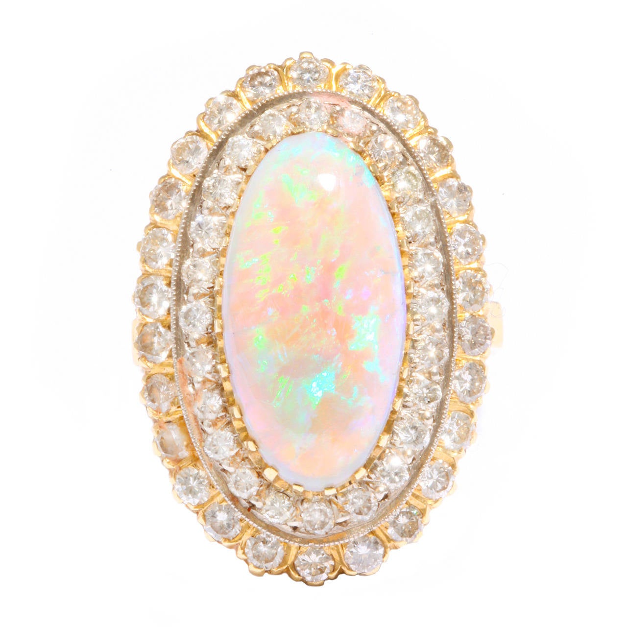 Fire Opal, Gold and Diamond Ring For Sale at 1stDibs