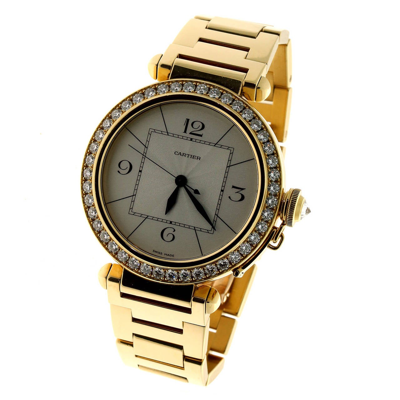 Cartier Yellow Gold Diamond Pasha Wristwatch at 1stDibs