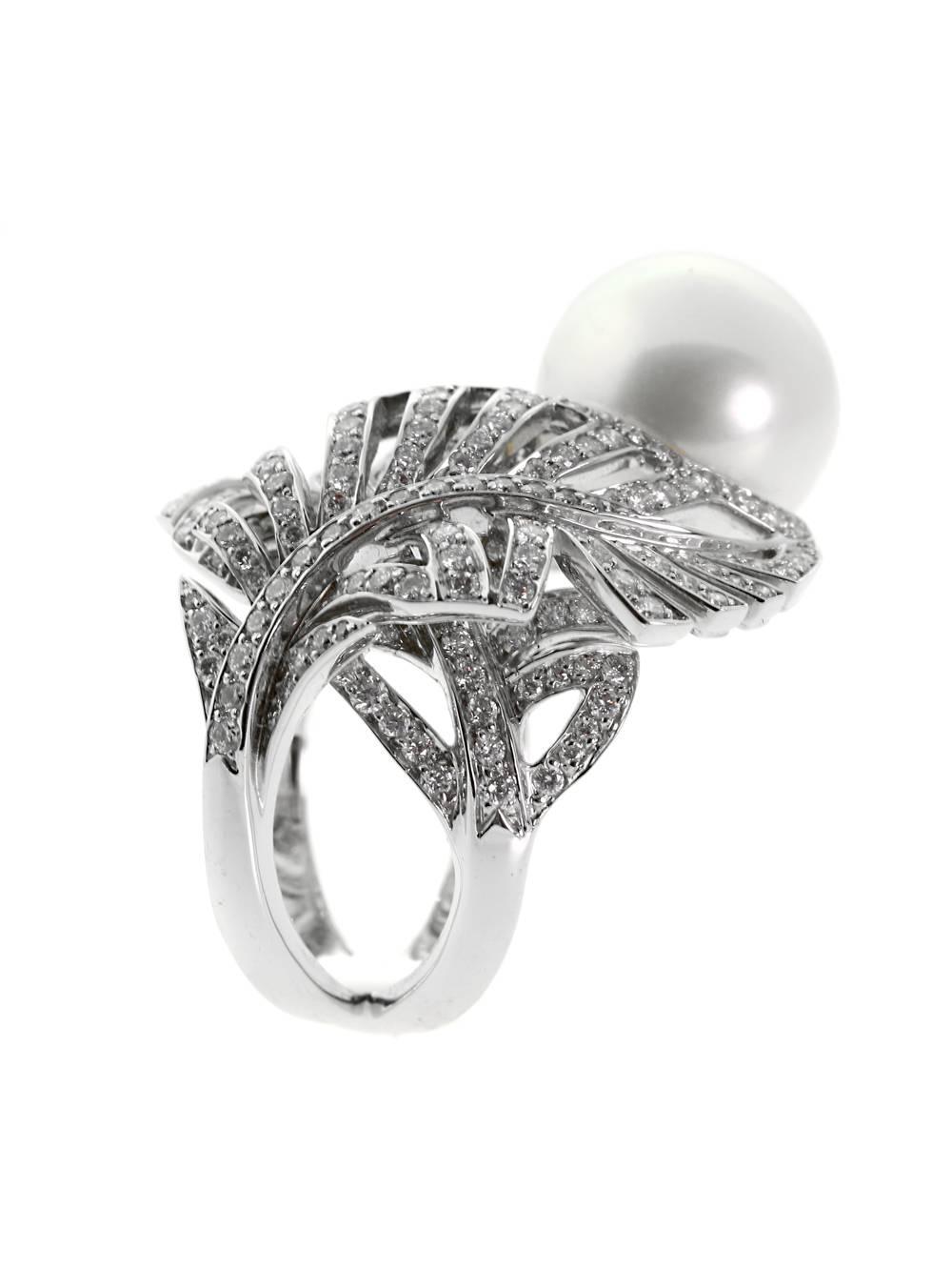 Chanel Pearl Diamond Gold Ring For Sale at 1stdibs