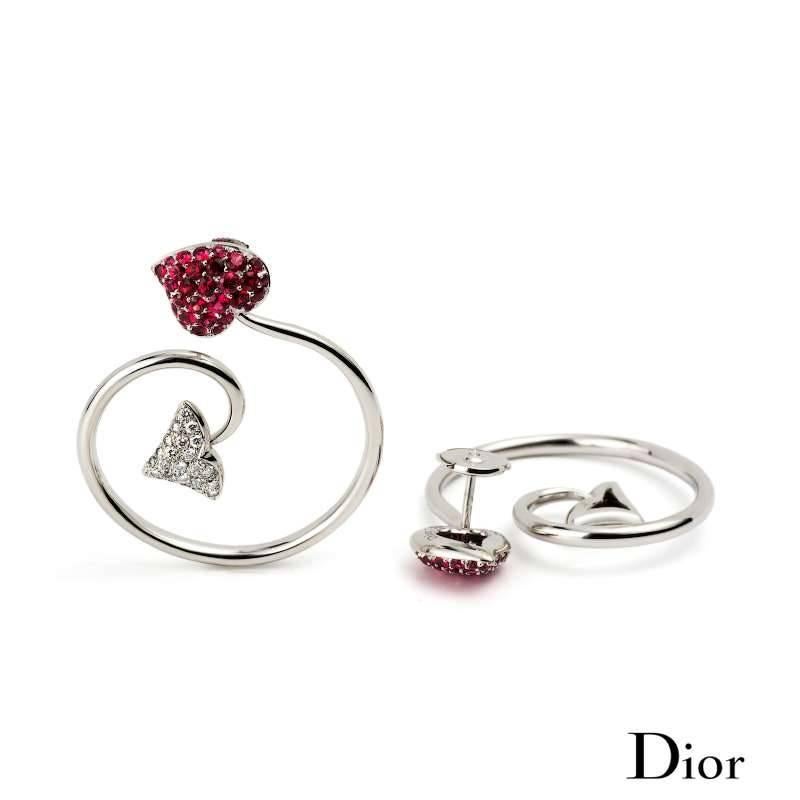Dior Pave Ruby Diamond Gold Twist Earrings at 1stDibs