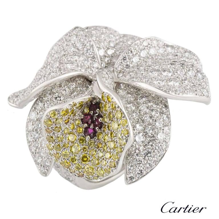 Cartier Caresse D'Orchidees Ruby Diamond Platinum Ring at 1stDibs